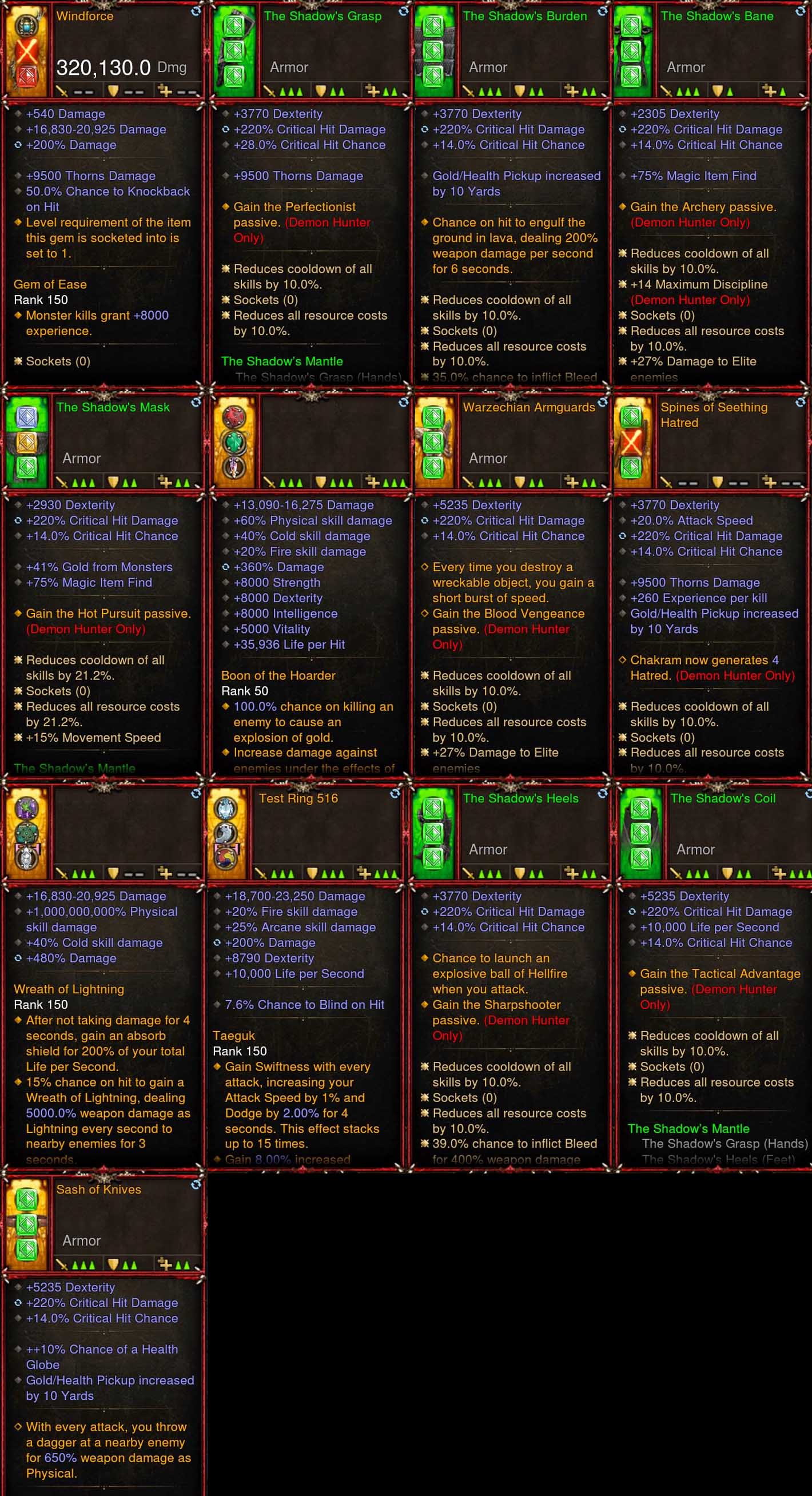 [Primal Ancient] 1-70 BobbaPearl's v2 Shadow Mantle Demon Hunter Set f ...